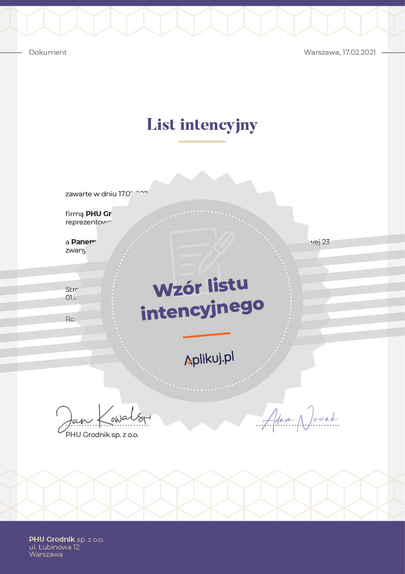 Wzór listu intencyjnego - Aplikuj.pl